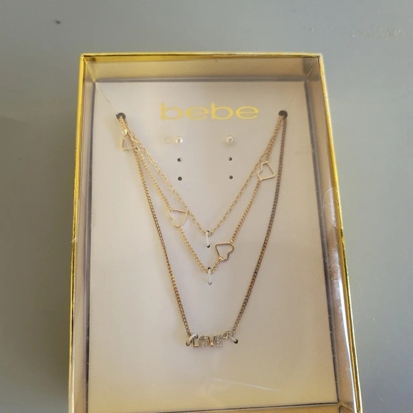 bebe | Jewelry | New Bebe Box Set Gold Tone Chain Love Necklace Heart ...